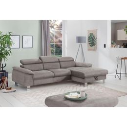 COTTA Ecksofa »Komaris L-Form, B: 244 cm« mit Kopfteilverstellung, optional Bettfunktion, Bettkasten & Licht grau