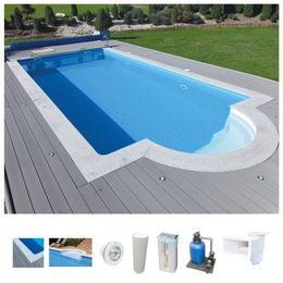 KWAD Schwimmbecken »STYROPOR STEIN POOL ALL INCLUSIVE, BxLxH: 350x700x150 cm« mit Römertreppe, inkl. Beckenrandsteine & Poolbeleuchtung weiß...