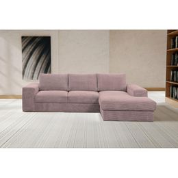 WERK2 Ecksofa »Rozzana Design Ecksofa mit hohem Komfort, zeitlos & elegant, L-Form, « in kuschelweichen Trendstoffen Cord, Breitcord und Plüsch Rose