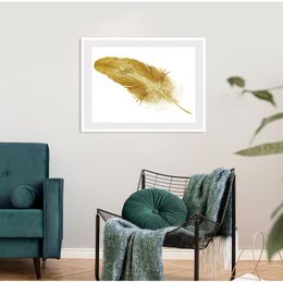 queence Bild &raquo;Svea&laquo; Federn Gem&auml;lde Kunst Farbe Rahmen: wei&szlig; + Farbe Bild(er): gold