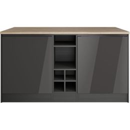 KOCHSTATION K&uuml;cheninsel &raquo;KS-Virginia&laquo; Breite 153 cm, MDF-Fronten, Flaschenregal K&uuml;che: grau + Front: grau Hochglanz + Korpus: grafitgrau +...
