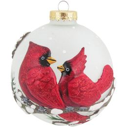 KREBS GLAS LAUSCHA Weihnachtsbaumkugel &raquo;CBK30412, Weihnachtsdeko, Christbaumschmuck, Christbaumkugeln Glas&laquo; mit 3D Vogel wei&szlig;-rot