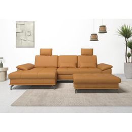 Places of Style Ecksofa »Costello L-Form, B: 301 cm mit Sitztiefen-, Armteilverstellung &« 3 Nierenkissen, optional Bettfunktion & Bettkasten curry