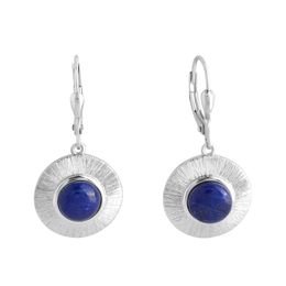 ZEEme Paar Ohrhänger »Silber 925 rhodiniert glanz/matt mit echtem Lapis 8mm« weiß + blau one-size Elegante Damen-Ohrringe aus echtem 925 Silber