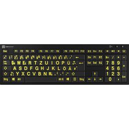 LogicKeyboard Slimline-Tastatur &raquo;XL-Print Yellow on Black DE (PC/Nero)&laquo; (USB-Hub Ziffernblock) schwarz/gelb D&uuml;nne Tastenkappen mit sensibler und...