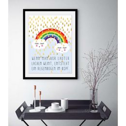 queence Bild &raquo;Regenbogen im Kopf&laquo; Gesicht Himmel Motivationsbilder Regenbogen Spr&uuml;che & Texte Wolken 1 Stk. tlg. HD Premium Poster-Druck inkl. 