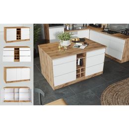 KOCHSTATION K&uuml;cheninsel &raquo;KS-Bruneck, Breite 153 cm&laquo; MDF-Fronten, Arbeitsplatte 38mm stark K&uuml;che: wei&szlig; + Front: matt wei&szlig; + Korpus:...