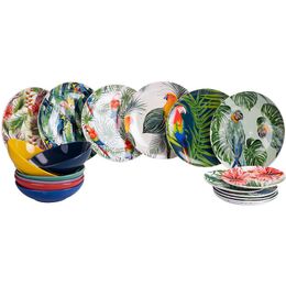 VILLA D'ESTE Tafelservice »Geschirr-Set, Service Parrot Jungle« Speiseteller, Suppenteller, Dessertteller, 18 Teile, für 6 Personen gelb