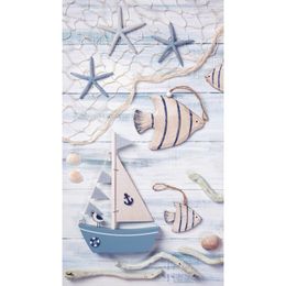 Good Morning Strandtuch &raquo;Maritim&laquo; Mikrofaser, Velours, Strandtuch, saugf&auml;hig, leicht, 100x180 blau Velours, Velours