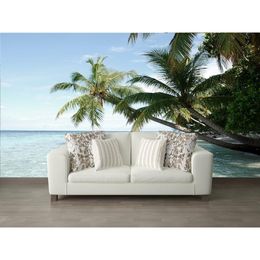 queence Fototapete &raquo;Palmen am Meer&laquo; Meer Motiv Strand bedruckt nat&uuml;rlich realistisch glatt Wandpaneele, selbstklebend, Tapete, Sticker,...