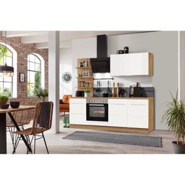 KOCHSTATION Küchenzeile »KS-Brindisi« Breite 210 cm, wahlweise mit E-Geräten, mit MDF-Fronten und Regal Küche: weiß + Front: weiß Hochglanz +...