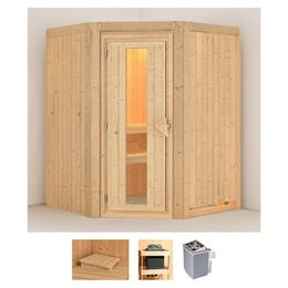 Karibu Sauna »Larin« Set, 9 KW-Ofen mit integrierter Steuerung naturbelassen