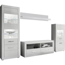 Inosign Wohnwand »BIANCO« Set, 4 Stk. tlg. Weiß matt/Weiß MDF Hochglanz Set besteht aus 1 Vitrine, 1 Stauraumvitrine, 1 Lowboard und 1 Wandregal