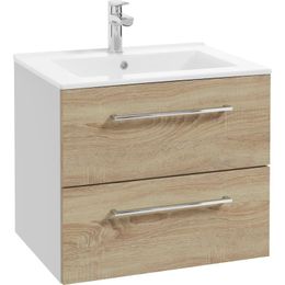 Welltime Waschtisch &raquo;Palermo&laquo; Set, Badm&ouml;bel inkl. Waschbecken, Breite 60cm eichefarben + wei&szlig;