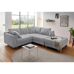 Home Affaire Ecksofa »Rice L-Form, B: 216 cm« Set: Sofa & Hocker, mit 3 Zierkissen, Federkern grau