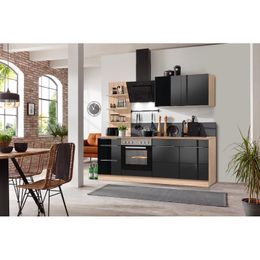KOCHSTATION Küchenzeile »KS-Brindisi« Breite 210 cm, wahlweise mit E-Geräten, mit MDF-Fronten und Regal Küche: schwarz + Front: schwarz Hochglanz...