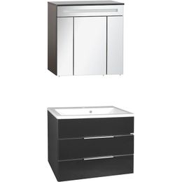 Fackelmann Waschtisch &raquo;Waschplatz-Set KARA&laquo; 3 tlg. 3-teilig Korpus Anthrazit, Fronten mit lackiertem Glas Anhrazit + Anthrazit