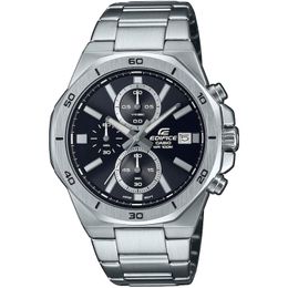 CASIO EDIFICE Chronograph Quarzuhr, Armbanduhr, Herrenuhr, Edelstahlarmband, bis 10bar wasserdicht schwarz-silberfarben Schicker Herrenchronograph