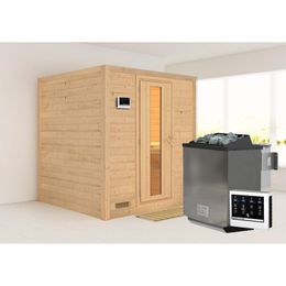 Karibu Sauna »Menja« Set, 9-kW-Bio-Ofen mit externer Steuerung naturbelassen