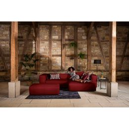 W.Schillig Ecksofa »around-the-block« inklusive Hocker, mit eleganter Biese, mit Federkern ruby red Z59