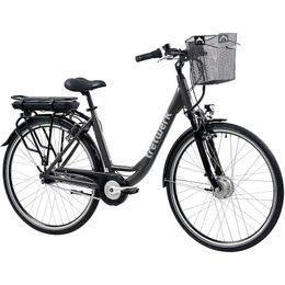 Tretwerk &raquo;Cloud Pro&laquo; 7 Gang Kettenschaltung Frontmotor 250 W im Retro-Stil, Pedelec, Elektrofahrrad f&uuml;r Damen u. Herren schwarz
