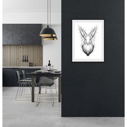 queence Bild »Märta« Hase Hasen Haustiere Kunst Schwarz-Weiß 1 Stk. tlg. HD Premium Poster-Druck inkl. Holzrahmen Farbe Rahmen: schwarz +...