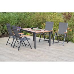 Merxx Garten-Essgruppe »»Toblino«« Set, 5-fach verstellbare Rückenlehne, pulverbeschichtetes Aluminiumgestell, 5 Stk. tlg. Ausziehtisch: LxB:...