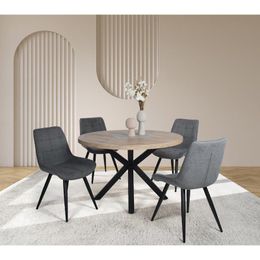 Duo Collection Essgruppe »Esszimmergruppe Damira & Iris« Set, 5-tlg., 5 Stk. tlg. Ø 120 cm, massives Metallgestell, bis 100 kg belastbar Kieselgrau...