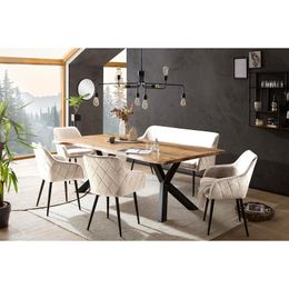 Salesfever Eckbankgruppe &raquo;Eckbankgruppe im Landhausstil&laquo; Set, 6 Stk. tlg. R&uuml;ckenfl&auml;che mit aufw&auml;ndiger Rautensteppung beige Massivholz, Metall, 