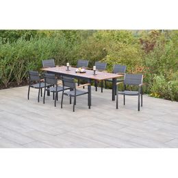Merxx Garten-Essgruppe »»Paxos«« Set, Gepadded, pulverbeschichtetes Aluminiumgestell, 9 Stk. tlg. Ausziehtisch: LxB: 180-250 x 100 cm grau + grau +...
