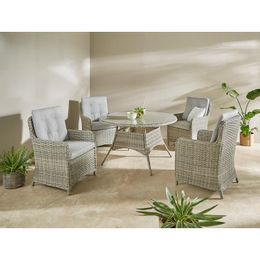 Konifera Garten-Essgruppe »Venedig« Set, 4x Sessel, 1x Tisch Ø120 cm, inkl. Auflagen, Aluminium, Polyrattan, 5 Stk. tlg. Tischplatte aus 5mm...