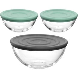 Leonardo Schale »Schalen-Set CUCINA, 6-teilig, 3 Schüsseln mit Silikondeckel« 6 Stk. aus Glas spülmaschinengeeignet transparent, schwarz, türkis