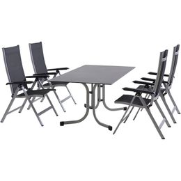 siena GARDEN Garten-Essgruppe »Tesoro / Sola« Set, 5 Stk. tlg. bestehend aus 4 Sesseln und 1 Tisch grau, dark stone, silber +