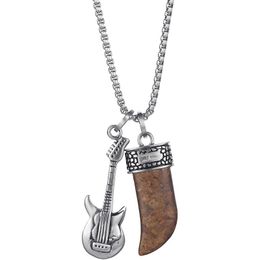 Kingka Kette mit Anhänger »Schmuck Geschenk Edelstahl Halskette Zahn Gitarre, OSN-704SBN-BX« mit Bronzit edelstahlfarben-schwarz,braun Trendig und...