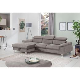 COTTA Ecksofa »Komaris L-Form, B: 244 cm« mit Kopfteilverstellung, optional Bettfunktion, Bettkasten & Licht grau