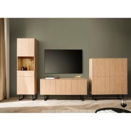Home Affaire Wohnwand »Lund, moderne Anbauwand, Wohnzimmer-Set in Stone Oak« 3 Stk. tlg. enthält Vitrine, Lowboard und Highboard Stone Oak 0 Set...