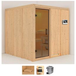 Karibu Sauna »Rodin« Set, 9-kW-Bio-Ofen mit externer Steuerung naturbelassen