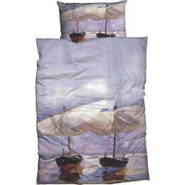 Goebel Bettw&auml;sche &raquo;Sorolla Beach Boats&laquo; 2 Stk. tlg. Design eines des bedeutendsten spanischen K&uuml;nstlers Joaquin Sorolla blau Satin, Obermaterial: 100% 