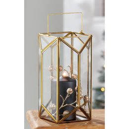 Gilde Windlicht &raquo;Kerzenhalter Cozy, Laterne&laquo; 1-flammig, aus Metall und Glas, H&ouml;he ca. 29 cm goldfarben