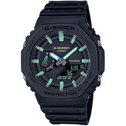 Casio G-SHOCK Chronograph Quarzuhr, Armbanduhr, Herrenuhr, digital, bis 20bar wasserd.Resinarmband schwarz-mint Attraktiver Herrenchronograph