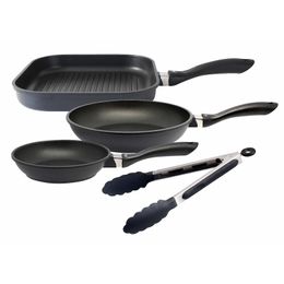 ELO Pfannen-Set »Alucast 4 teilig« Aluminiumguss Set, je 1 Bratpfanne Ø 20/24, 1 Grillpfanne Ø 28 cm, 1 Servierzange, 4 Stk. tlg. Induktion, inkl....