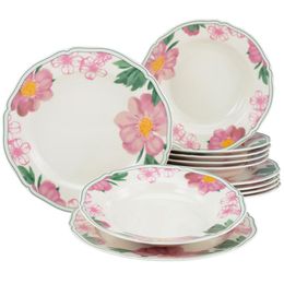 Creatable Tafelservice »Teller Set, Geschirr-Set Rose« Service, Premium-Porzellan, Made in Europe, 12 Teile, für 6 Personen natur/bunt