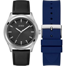 Guess Quarzuhr &raquo;DEX&laquo; Armbanduhr, Herrenuhr, Silikonarmband, Lederarmband, Mineralglas schwarz Edle Armbanduhr f&uuml;r Herren