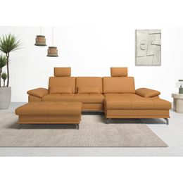 Places of Style Ecksofa »Costello L-Form, B: 301 cm mit Sitztiefen-, Armteilverstellung &« 3 Nierenkissen, optional Bettfunktion & Bettkasten curry