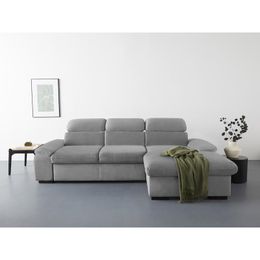 COTTA Ecksofa &raquo;Lola L-Form mit Kopfteilfunktion & Hocker&laquo; wahlweise mit Bettfunktion, Bettkasten & Armteilverstellung grau 100% Polyester