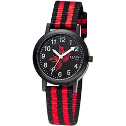 Regent Uhren REGENT Quarzuhr Armbanduhr, Kinderuhr, Lernuhr, M&auml;dchen, Jungen, Schulanfang, Geschenkidee rot-schwarz Angesagte Kinderarmbanduhr