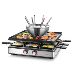 Emerio Raclette »RG-128187« 8 Stk. Raclettepfännchen 2.200 W 3in1 Raclette - Grill - Fondue Schwarz/Silber
