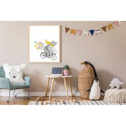 Lüttenhütt LÜTTENHÜTT Bild mit Rahmen »oder Poster, Bär mit Hase auf Fahrrad« Fahrräder Fahrzeuge Fantasy Luftballon Tiere 1 Stk. tlg. HD Premium...
