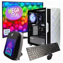 GAMEMAX PC-Komplettsystem »MegaDeal Diamond WT SET2595« 32 ′′ AMD Ryzen 5 32 GB RAM 1.000 GB SSD Windows 11 + MSI MAG 32C6 Curved Monitor, 80cm...