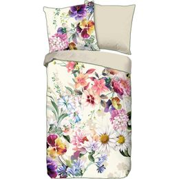 Descanso Wendebettwäsche »Novara« 2 Stk. tlg. Baumwolle, Satin, 135x200, Biese, Reißverschluss, Wende, Blumen, Natur offwhite/ecru Obermaterial:...